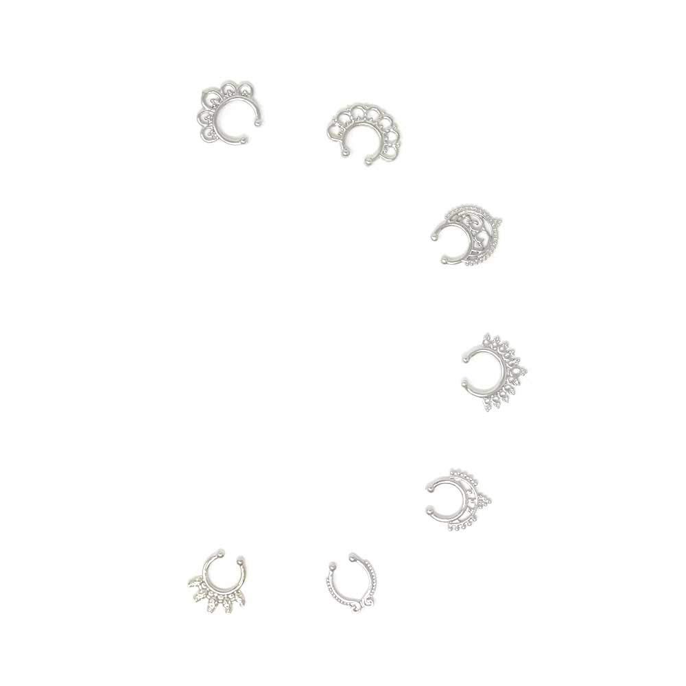 Honbay 7pcs Mix Style Silver Fake Septum Clicker Nose Ring Non Piercing Hanger Clip Body Jewelry