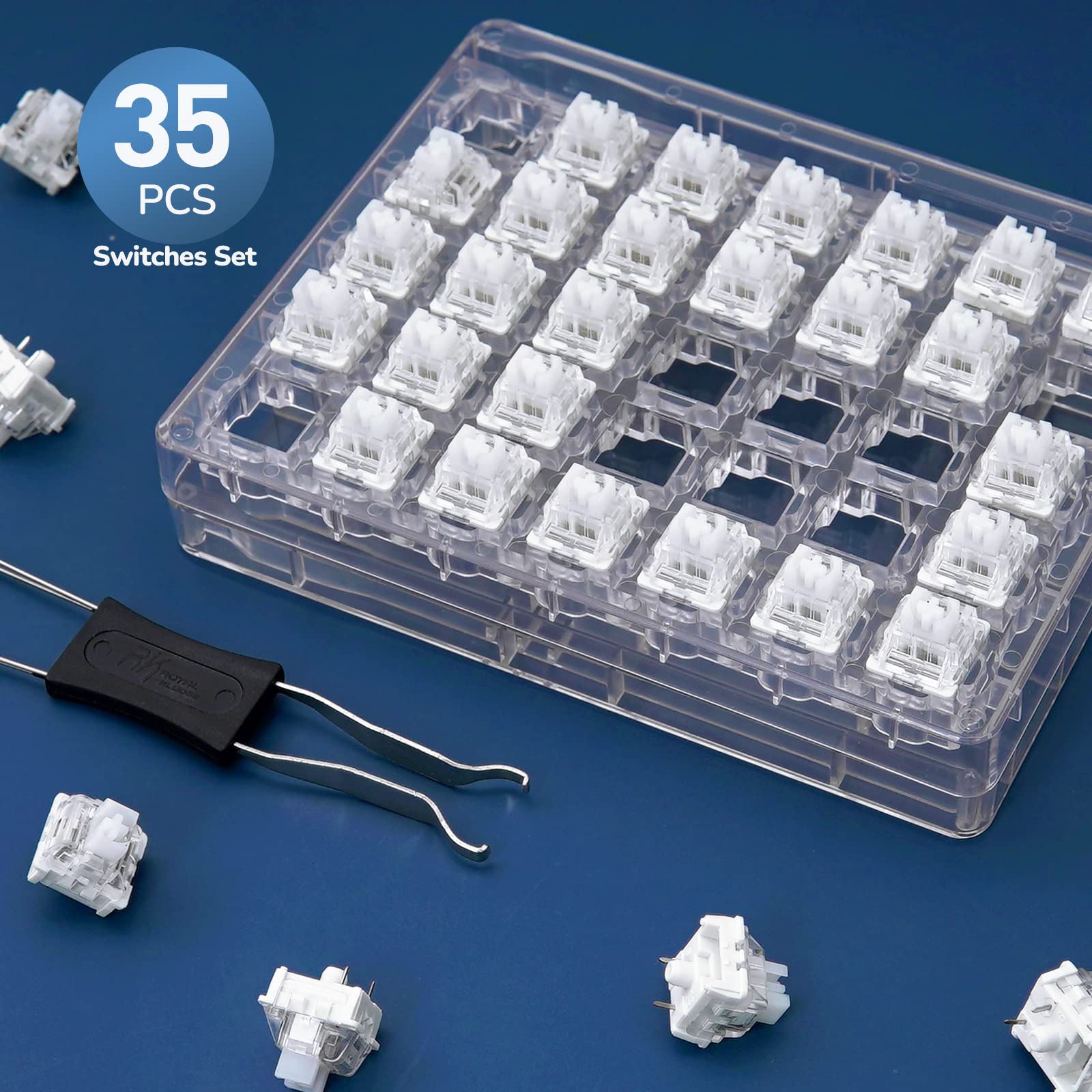 RK ROYAL KLUDGE Milky White Tactile Switches, Pre-Lubed Keyboard Switch, 3 Pin RGB for Hot Swappable Mechanical Gaming Keyboards Custom Built Keyboard Plate Mounted - 35Pcs