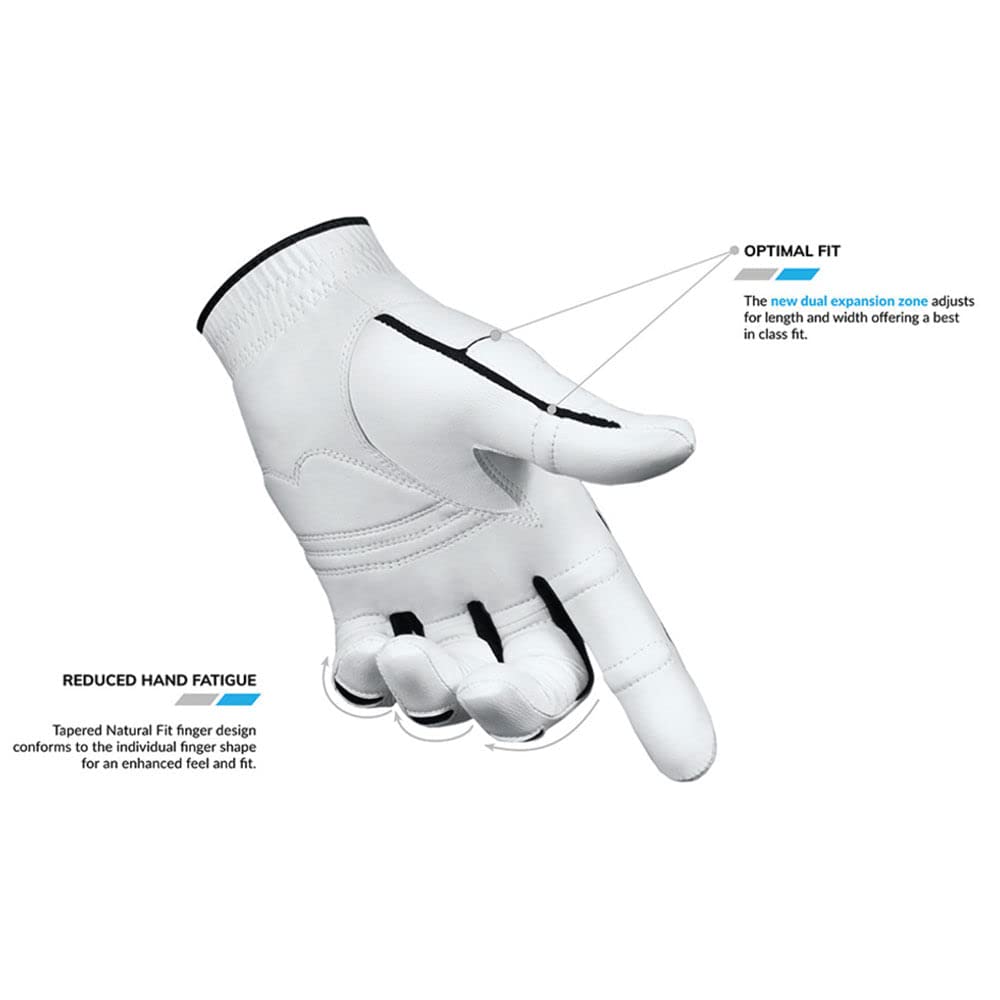 Men's StableGrip with NaturalFit 2.0 Golf Glove with Dual Expansion Thumb for Best Fit - Premium Cabretta Leather⦠(White, Medium/Large, Left)