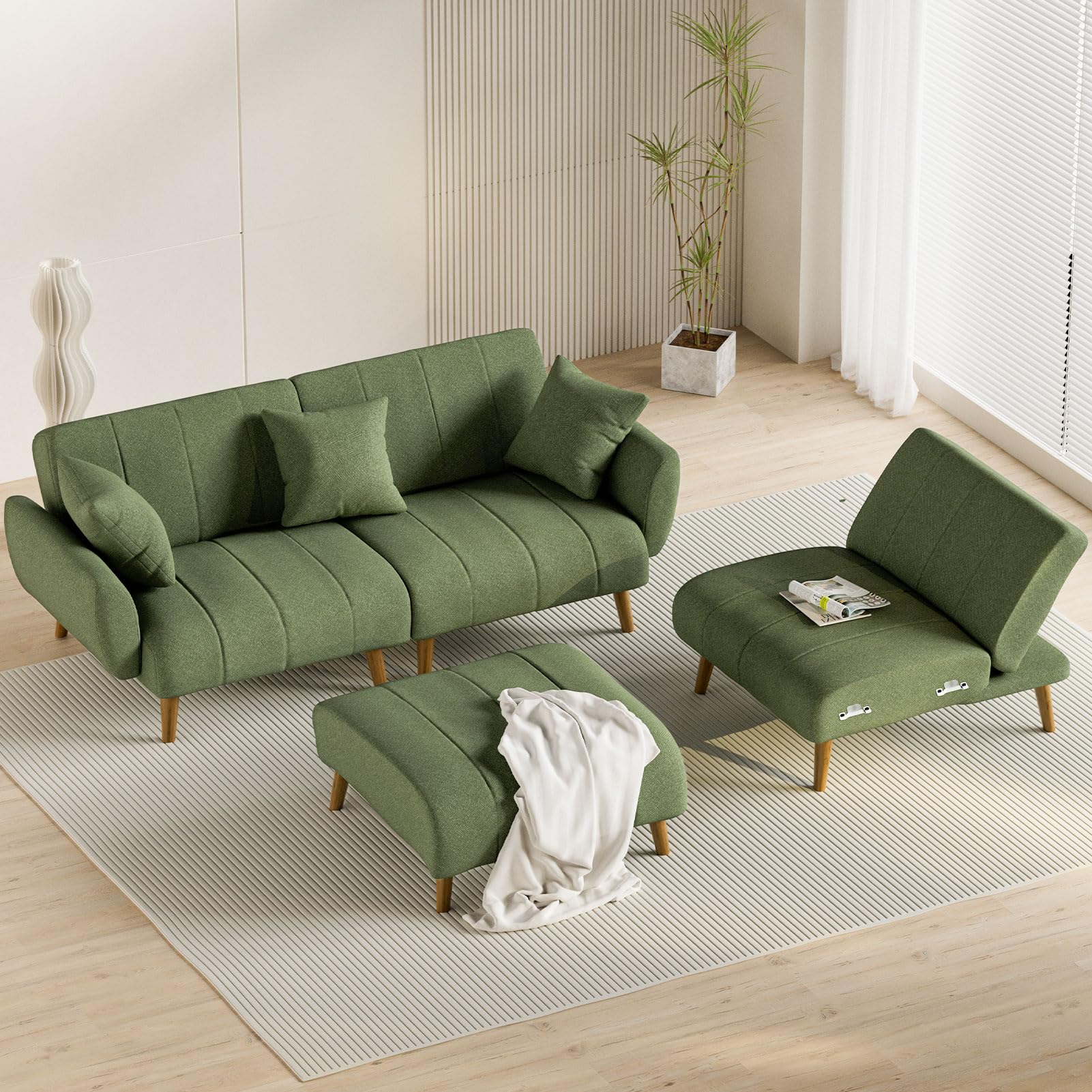 ZZW 107.6" Convertible Sectional Sofa Sleeper Couch Bed W/Adjustable Backrest & Small Space L-Shaped Sofa Couch with Ottoman for Living Room & Small Space