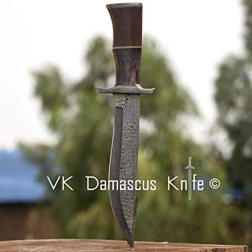 JNR Traders Damascus Steel Full Tang Fixed Blade Hunting Knife with Leather Sheath - 3079