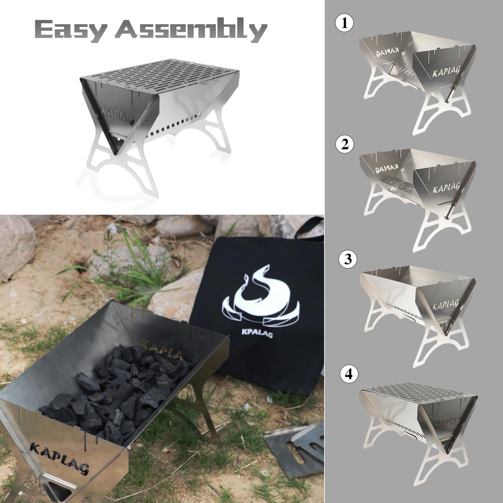 KPALAG Big Size Detachable Charcoal Grill, Portable BBQ Grill, Foldable Camping Fire Grill,Heavy Duty Outdoor Grill Smoker, Fire Pit for Camping, Outdoor Heating, and Picnic With Carry Bag