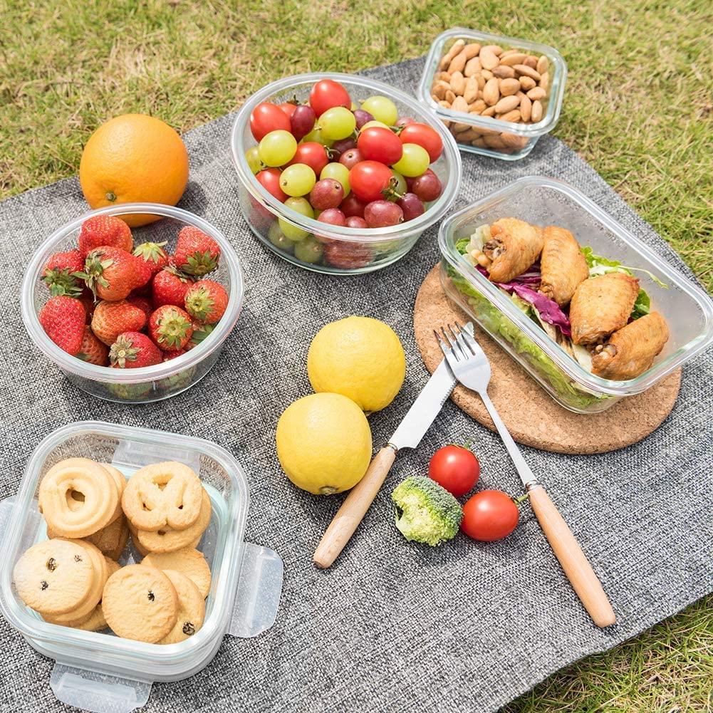 HOMBERKING 24 Pieces Glass Meal Prep Containers with Lids, Airtight Glass Bento Boxes, BPA Free & Leak Proof