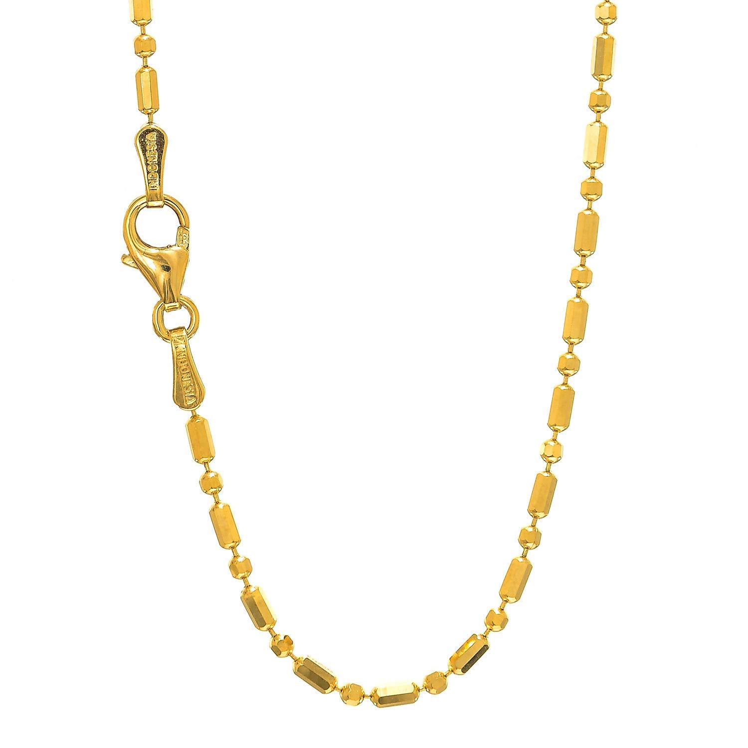 JewelStop 14k Solid Yellow Gold 1.2mm Diamond-cut Bar & Bead Ball Chain Necklace, Lobster Claw-16 Inches, 2.2gr