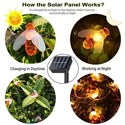 Solar Bee String Lights 2 Pack Each 17Ft Total 60 LED Solar Bee Fairy Lights 8 Modes Copper Wire Lights Waterproof Outdoor String Lights for Garden Patio Gate Yard Party Wedding Indoor Bedroom