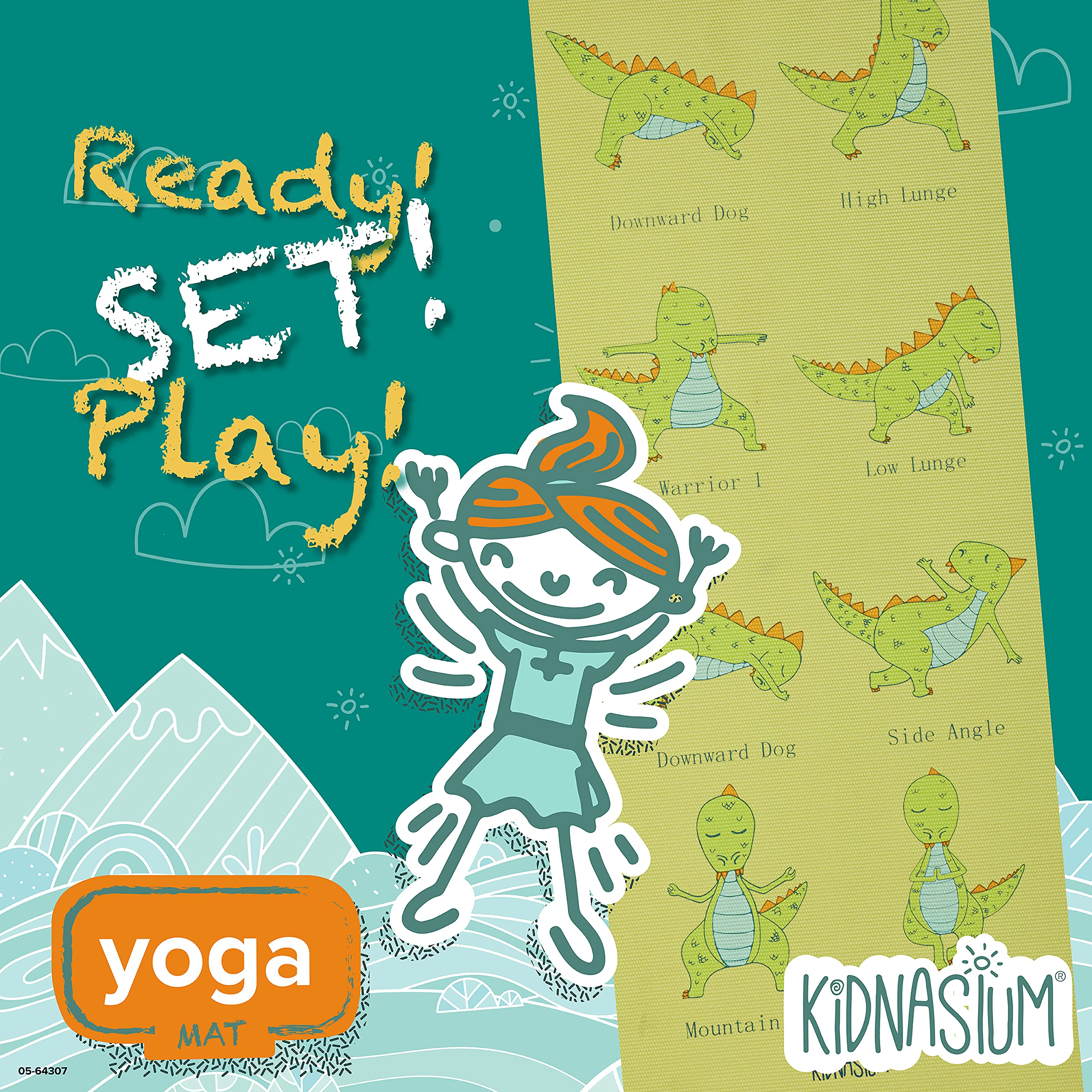 Kidnasium Kids Yoga Mat - 60β x 24β, Oriented 3mm Thick, Fun Prints Exercise Mats, Ideal for Babies, Toddlers and Children - Non Toxic Latex Sensitive - Dino Poses