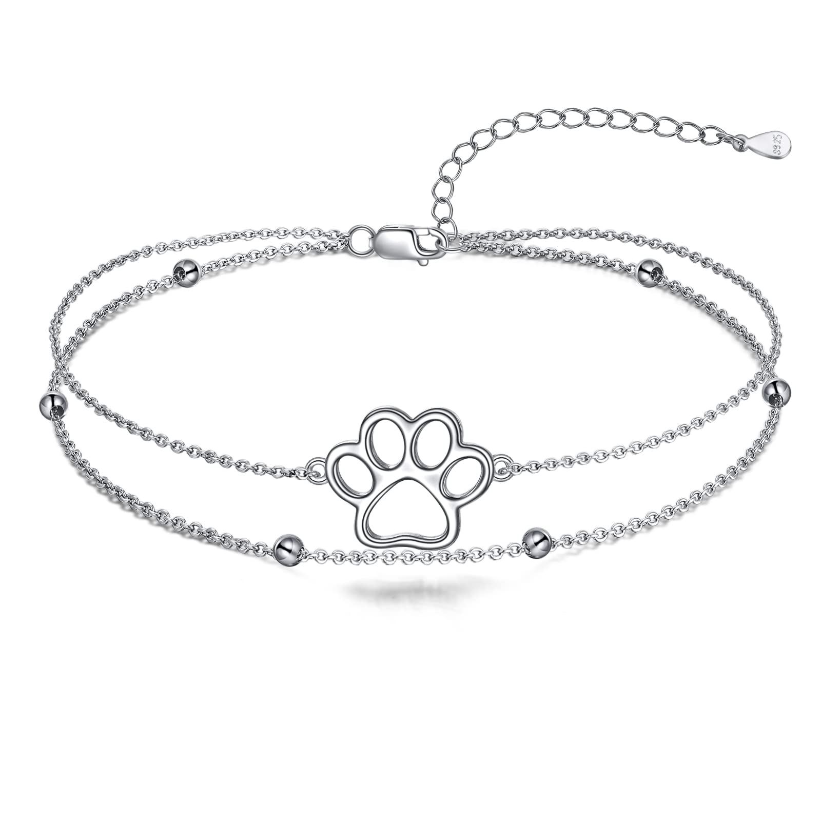 ONEFINITY Paw Print Bracelet 925 Sterling Silver Pet Dog Cat Paw Layered Bracelet Pet Jewelry Gifts for Women