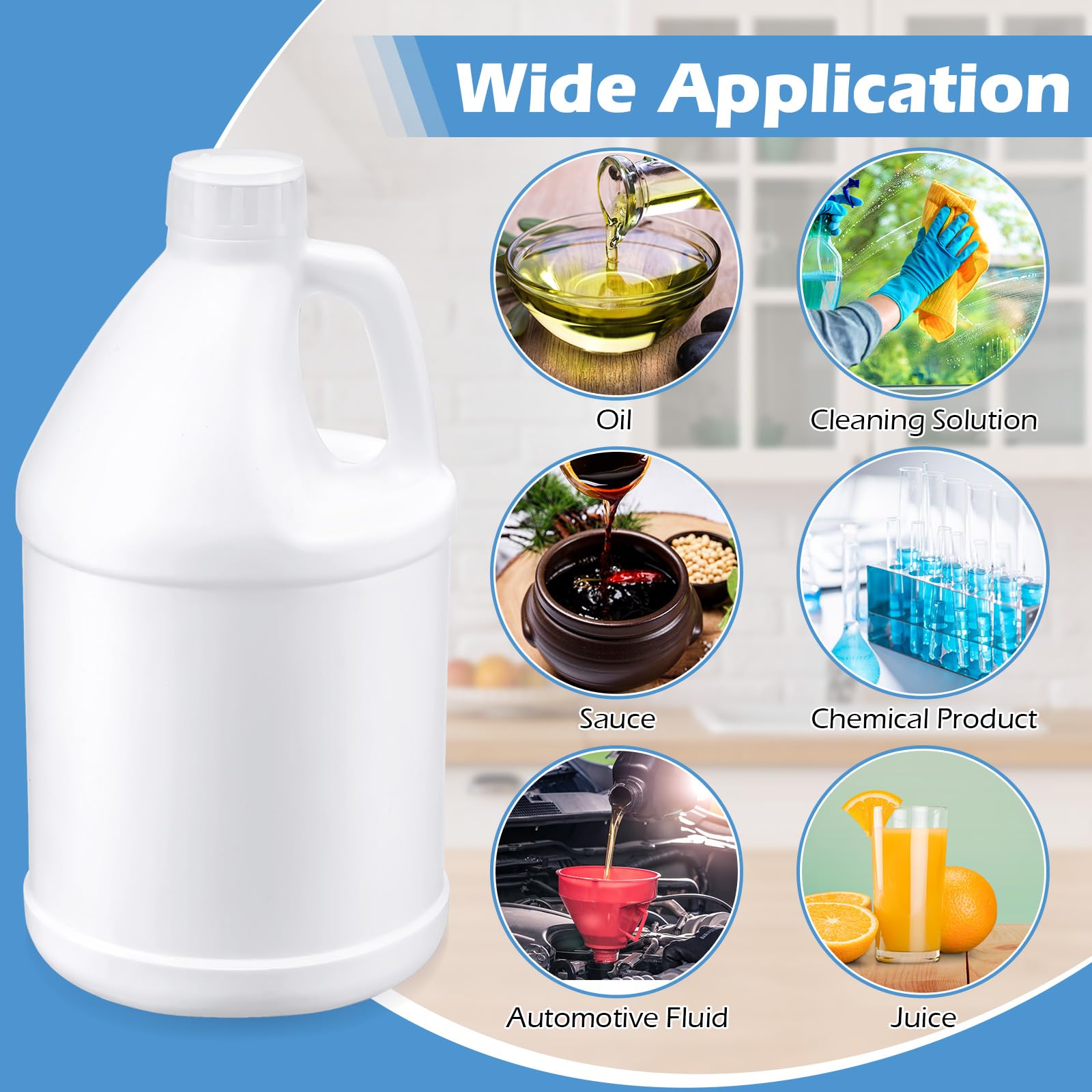 Hoolerry 12 Pcs 1/2 Gallon (64oz) Round Plastic Gallon Jug with Child Resistant Lid Half Gallon Empty Milk Jug with Cap Reusable Refillable HDPE Container Water Storage Bottle for Detergent, Liquids