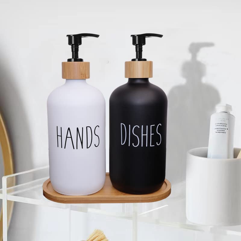 VICUKIE Dish Soap Dispenser, Contains Glass Hand Soap Dispenser and Dish Soap Dispenser, Kitchen Soap Dispenser Set, Matte Black and White, Farmhouse Kitchen Decor,Newly Updated (Black and White)