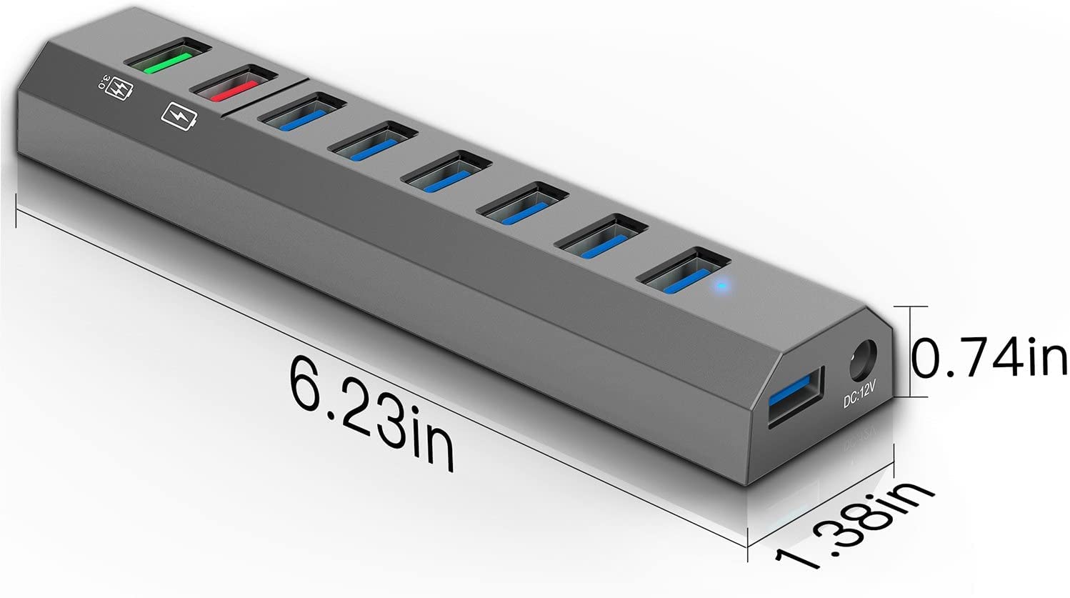 Powered USB Hub 3.0, GARMESE 8-Port USB 3.0 Hub with Power Adapter ( 12V / 3A ) Including 6 High Speed USB3.0 Data Transfer Ports Smart Charging Port and Quick Charging Port , Gray