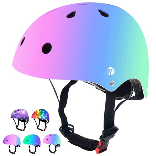 JeeFree Adjustable Gradient Color Skateboard Helmet for 3-5-8-14+AgesăToddler Kids Youth Adultă Girls Boys Woman.Bike Helmet for Multi-Sports Cycling Bicycle Scooter Inline Roller Skate Rollerblading