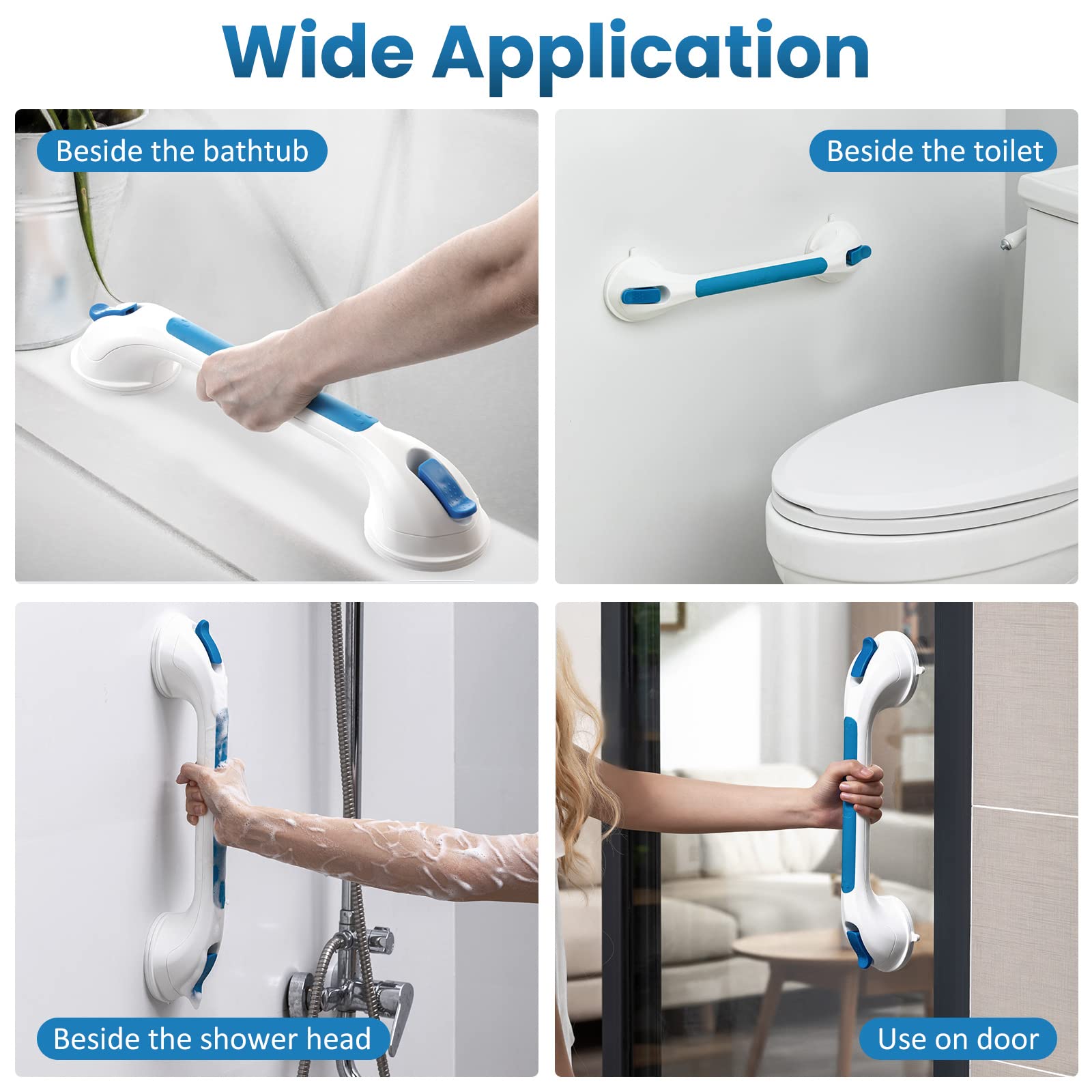 LEVERLOC Shower Grab Bars for Bathtubs and Showers, Easy to Install Suction Shower Handle for Bathroom Removable Safety Grip for Seniors Elderly, Heavy Duty Handrails Waterproof No Drilling, Bule