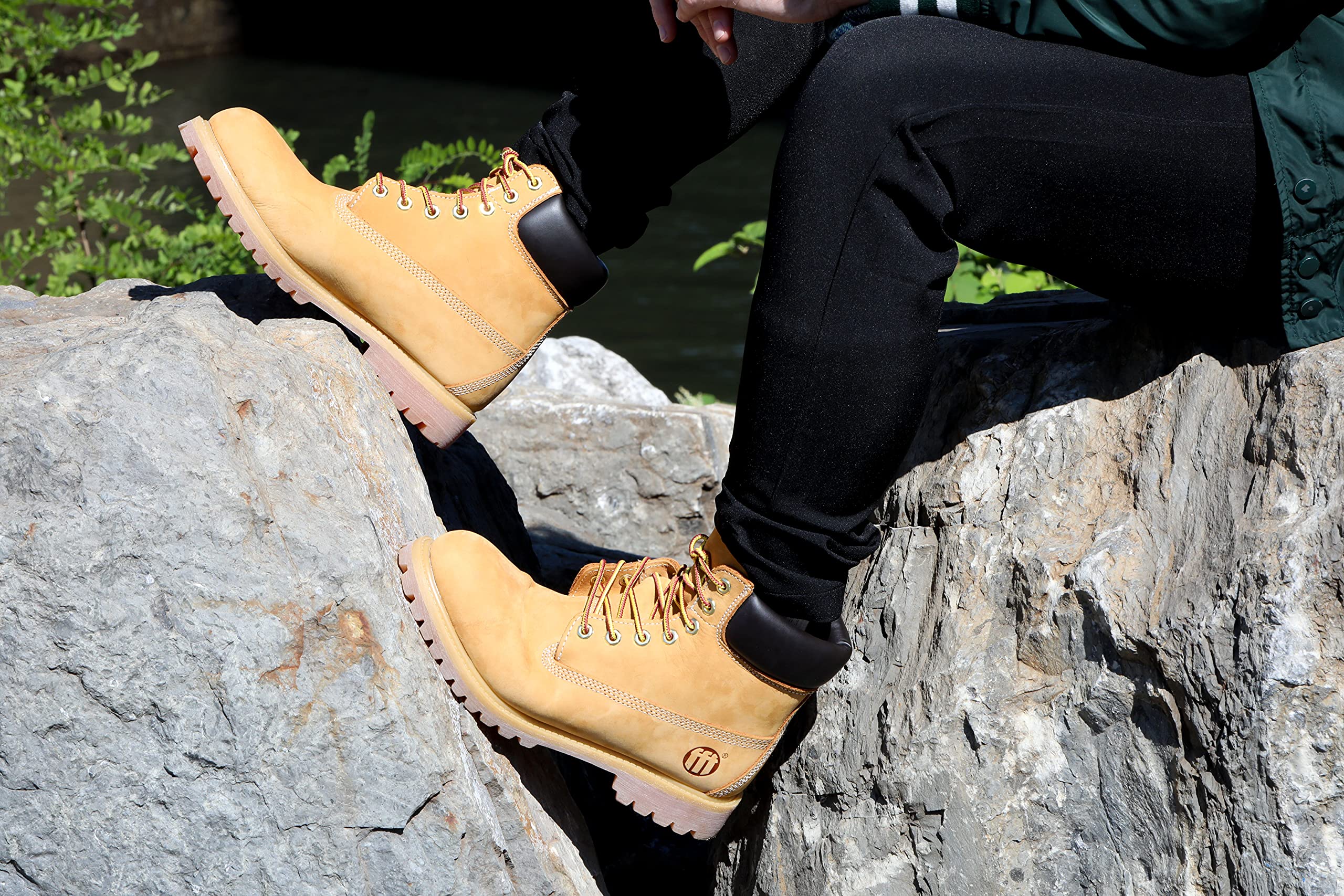 Men's Hiking Boots, Leather Material, Slip Resistant Rubber Sole (9, numeric_9)