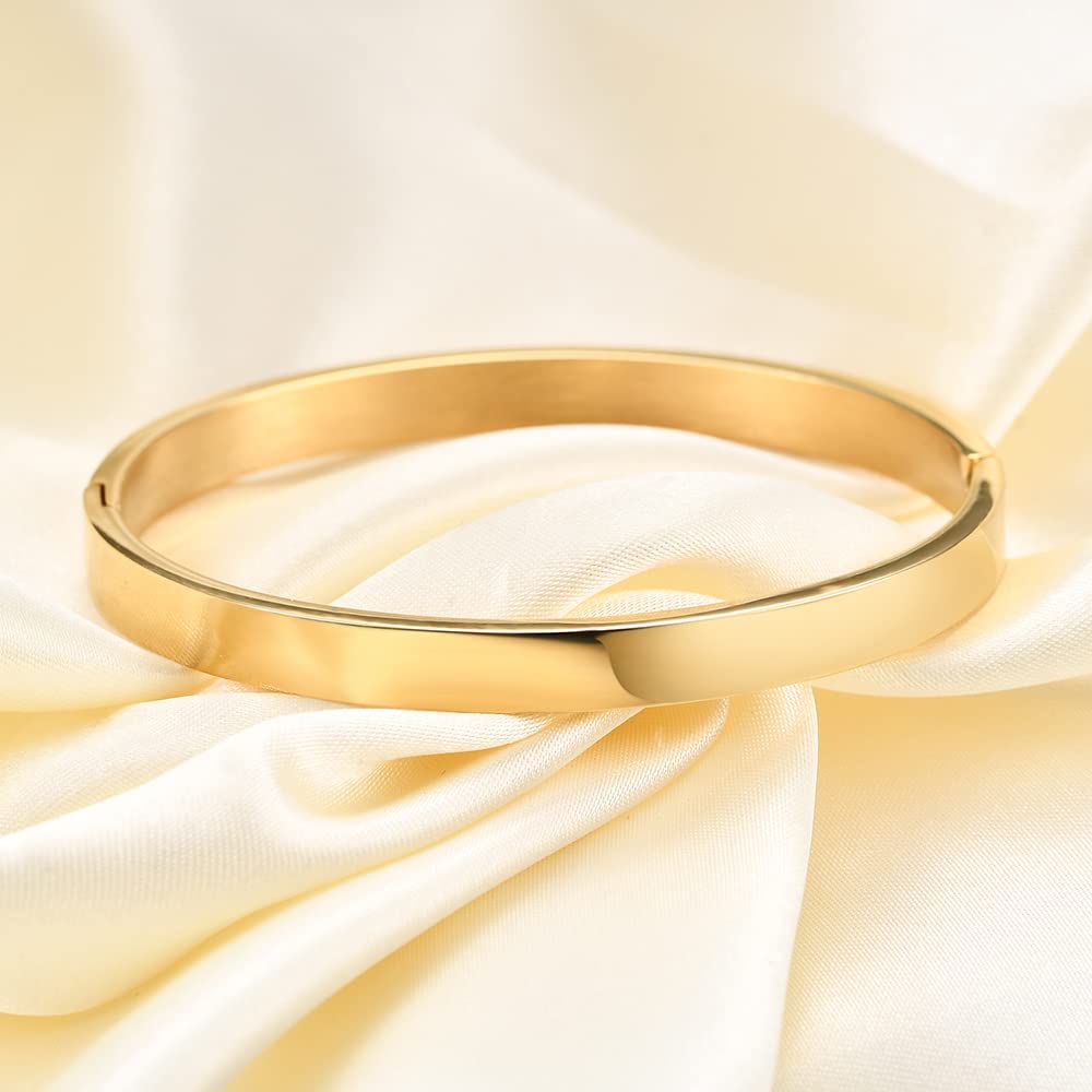 MYNENEY Rose Gold/Gold/Silver Titanium Stainless Steel Pave Cubic Zironia Simulate Diamond Stackable Oval Hinged Bangle Bracelet 6.5-7.5Inch (6mm-Gold, 7 Inch)