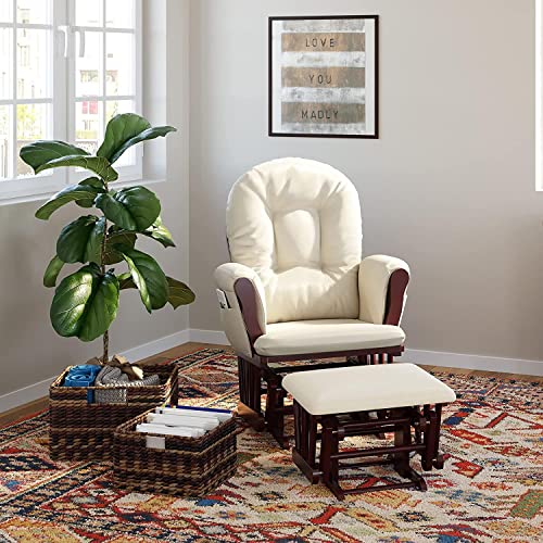 Premium Ring Rocking Chair and Ottoman (Cherry Base, Beige Cushion) - Upholstered Cushion with Storage Bag, Smooth Rocking Movement, Easy Assembly, Solid Hardwood Base, Rocking Chair (Cherry/Beige)