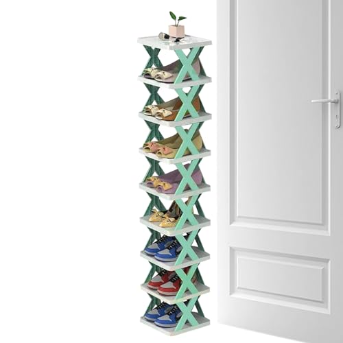 Joyivike 9 Tier Folding Shoe Rack, Green, Plastic, Compact, Space Saving, Adjustable, Stackable, Foldable, Easy to Install, Can Store Shoes, Books, Magazines, Toys