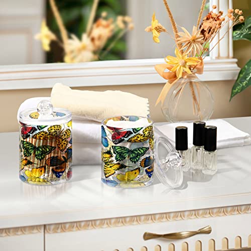 xigua 2 Pack Beautiful Butterfly Apothecary Jars with Lid, Qtip Holder Storage Containers for Cotton Ball, Swabs, Pads, Clear Plastic Canisters for Bathroom Vanity Organization (10 Oz)