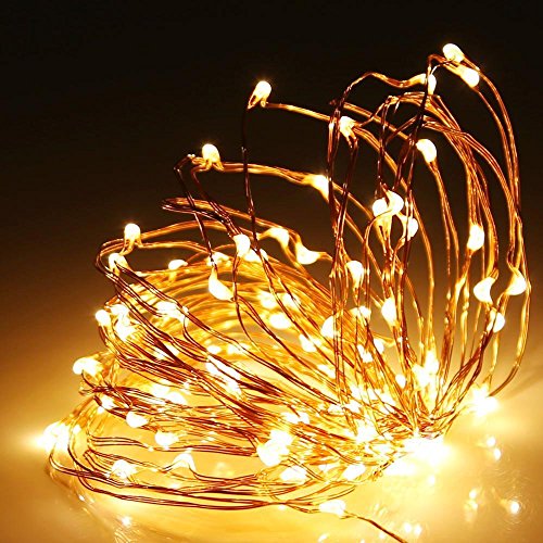 UPOOK Solar String Lights, 100LED Copper Wire Solar Fairy Lights 33Ft 8 Modes Waterproof Outdoor String Lights for Christmas Party Wedding Decoration Patio Garden Yard 2 Pack (Warm White 100LED)