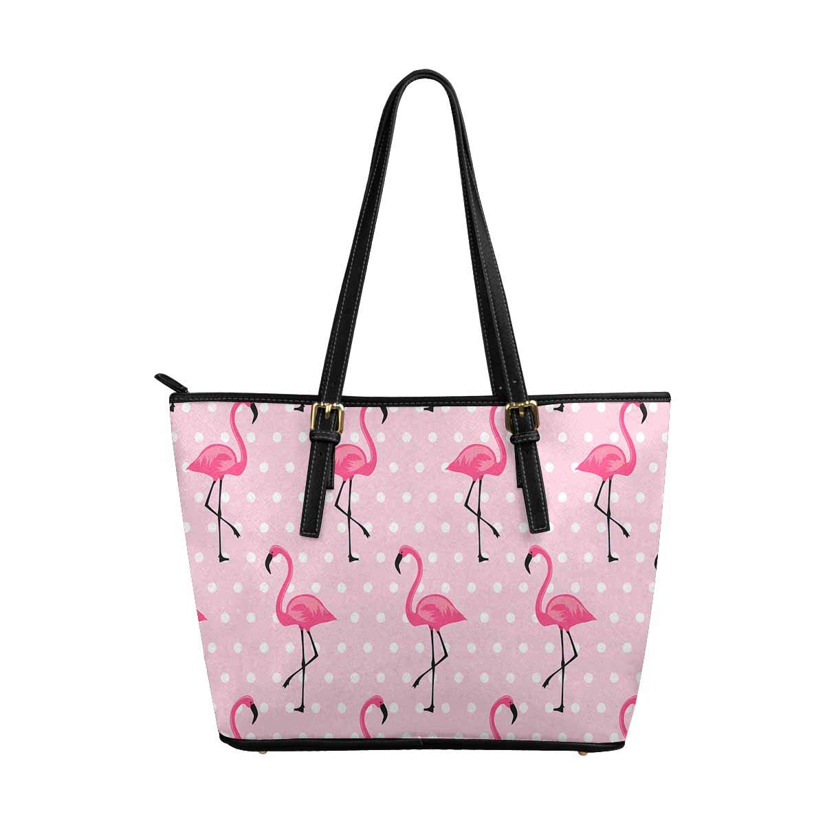 InterestPrint Pink Flamingo on Pink Background With White Dot Women Totes Top Handle HandBags PU Leather Purse