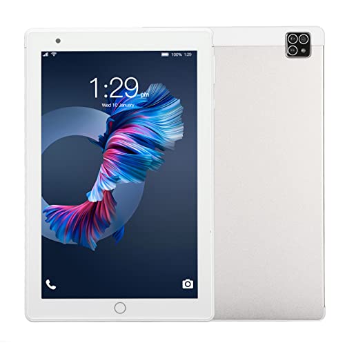 PUSOKEI 8in Tablet PC,Silver,for Android10,RAM 4GB ROM 64GB,Front 2MP Rear 8MP,1920x1200 IPS Tablet for Kids,Dual Card Slot,Dual Band WiFi,BT4.2,GPS