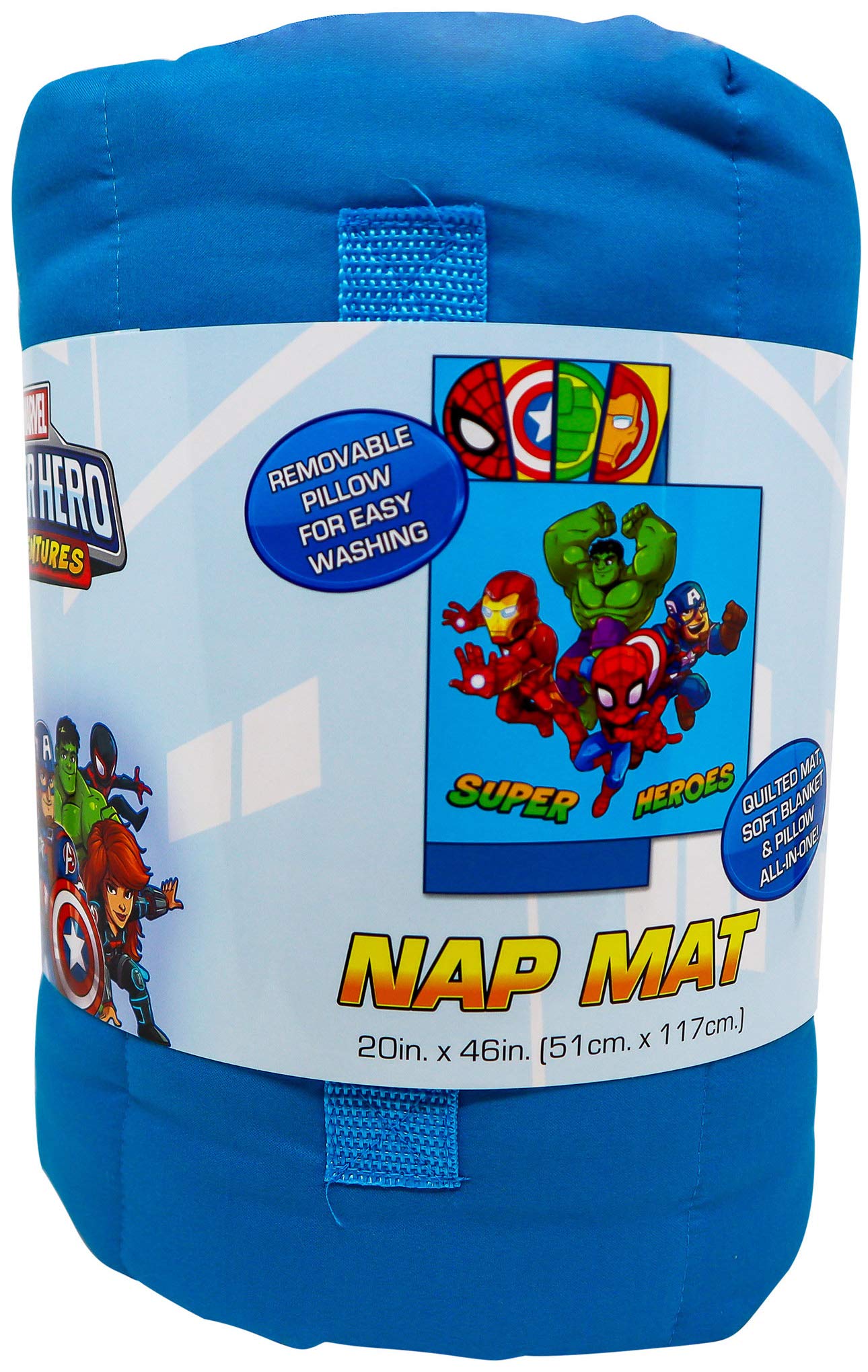 Jay Franco Marvel Super Hero Adventures Hero Time Nap Mat - Built-in Pillow and Blanket Featuring The Avengers - Super Soft Microfiber Kids'/Toddler/Children's Bedding, Age 3-5