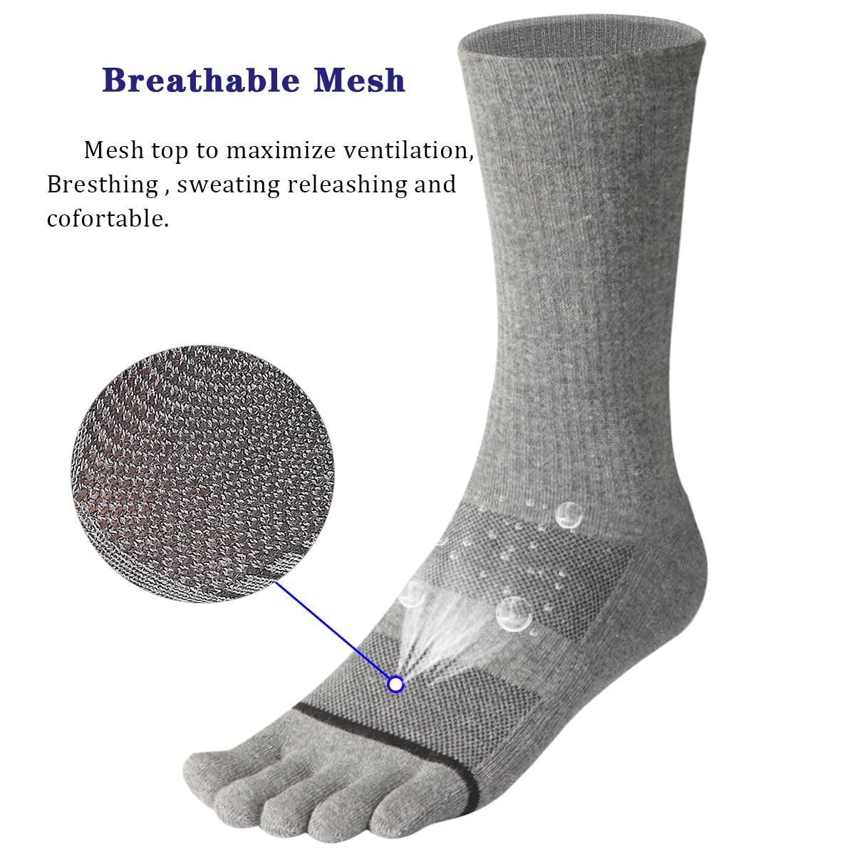 Men's Toe socks Cotton Crew Five Finger Socks for Running 3 Pairs(Grey)