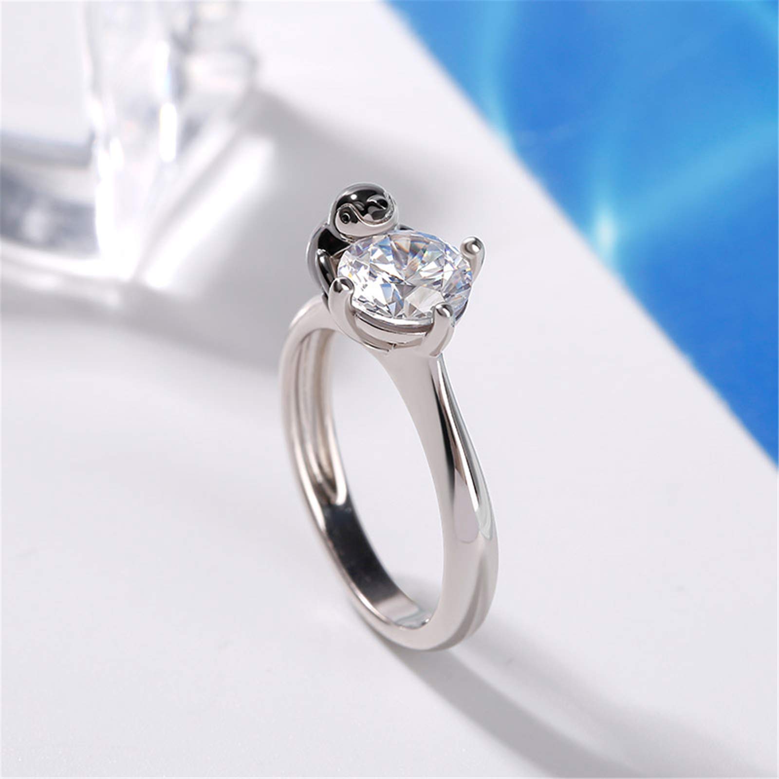 Jeulia "Keep Your Cool Penguin Round Cut Sterling Silver Ring Fashion Anniversary Promise Engagement Wedding Ring Set for Her With Gift Jewelry Box (7)