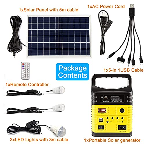 Solar Generator - Portable Power Station for Emergency Power Supply,Portable Generators for Camping,Home Use&Outdoor,Solar Powered Generator With Panel Including 3 Sets LED Light (Yellow)