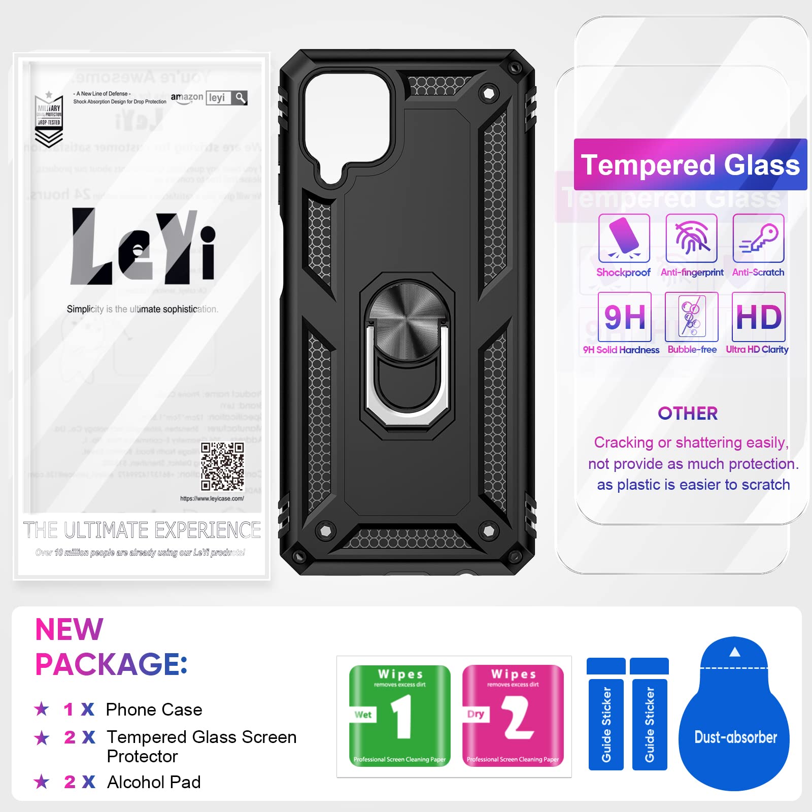 LeYi for Galaxy A12 Phone Case, Cell Phone Case for Samsung A12 Case with [2 Pack] Tempered Glass Screen Protectors, [Military-Grade] Magnetic Ring Kickstand Phone Case for Galaxy A12 5G, Rose Gold
