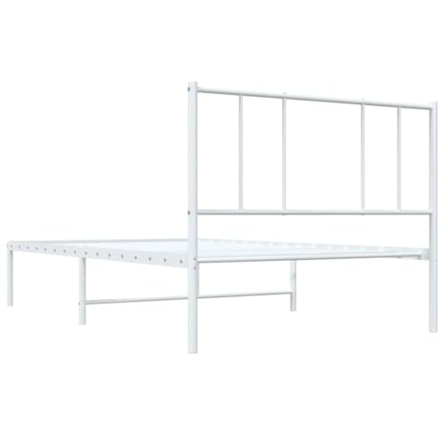 vidaXL Classic White Metal Bed Frame with Durable Powder-Coated Steel, Supportive Headboard, Robust Slats and Extra Storage Space β 39.4"x74.8"