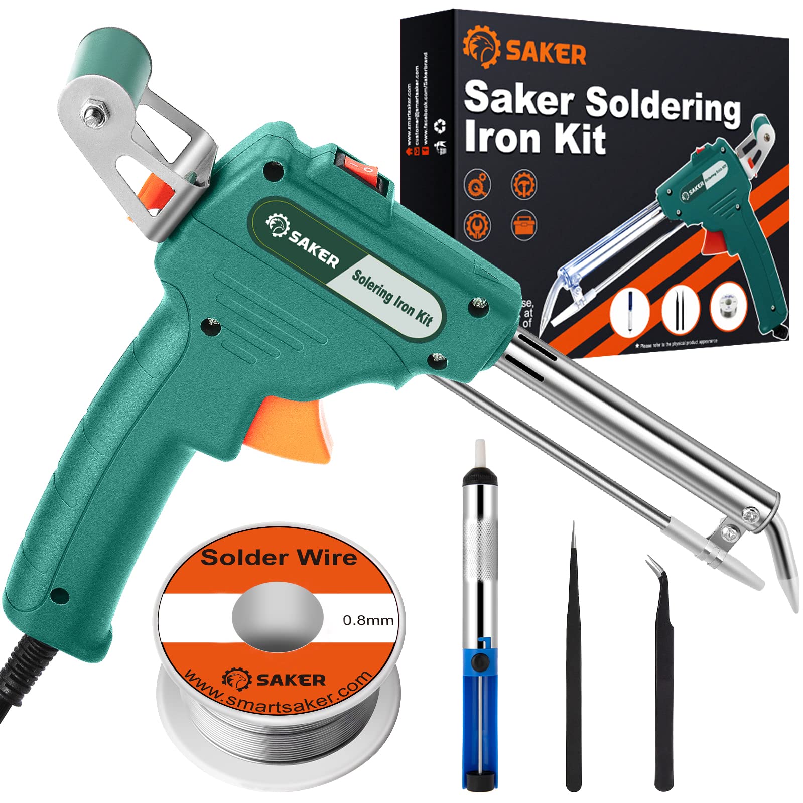 Saker Soldering Iron Kit,60W 110V Corded Electric Welding Gun with Welding Wire,One-handed Operation for Soldering Circuit Boards,Electrical Maintenance,Computers and DIY