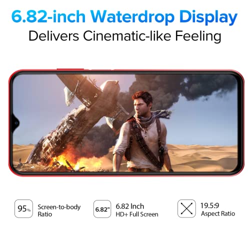 Ulefone Note 12 Unlocked Cell Phone, 4G Unlocked Smartphone, 6.82β Ultra-Large Screen with Slim Structure, 7700mAh Battery, 4+128GB, 3-Card Slot, Face Unlock/Fingerprint Recognition, Red