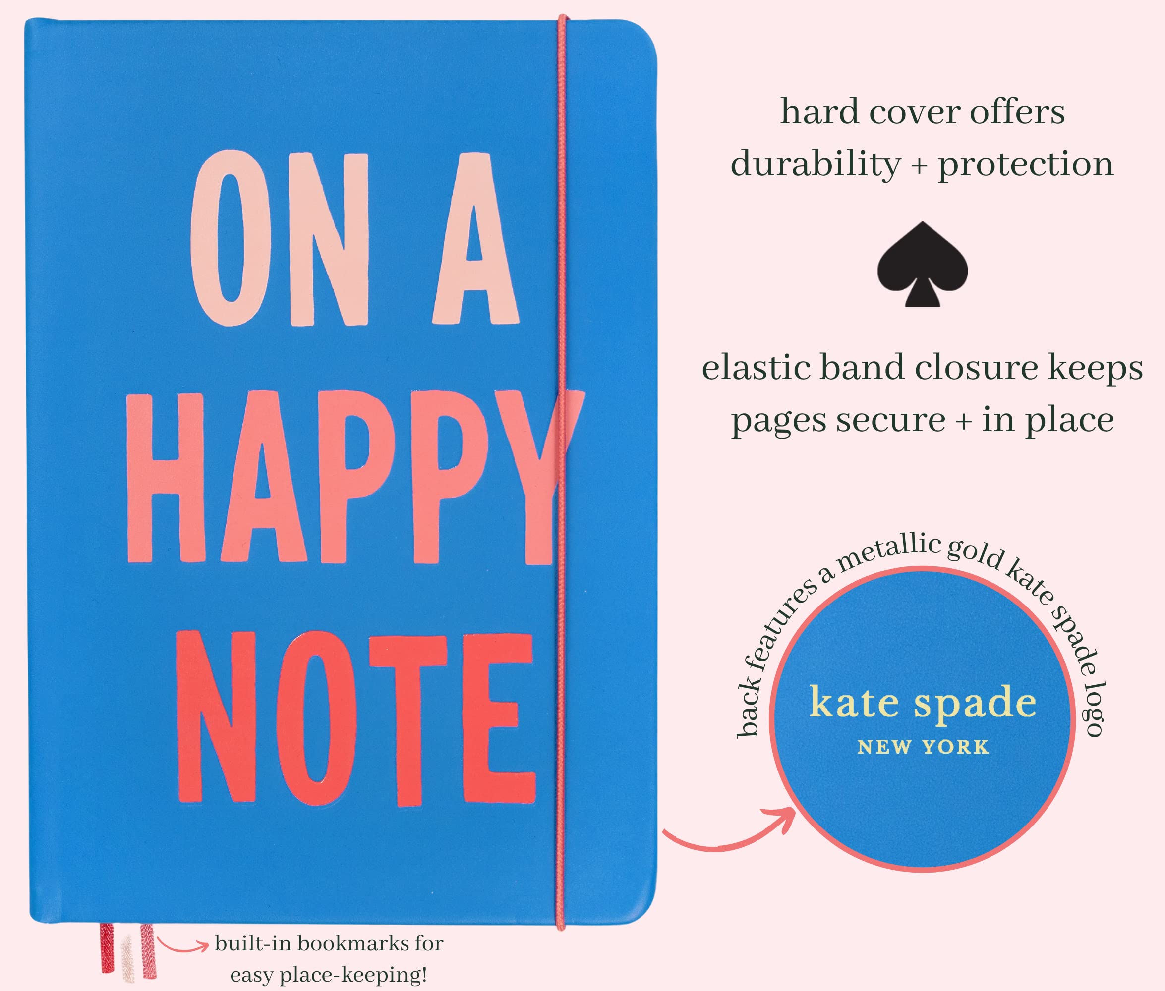Kate Spade New York Take Note XL Vegan Leather Notebook, Blue Bound Journal Includes 168 Pages, Take Care