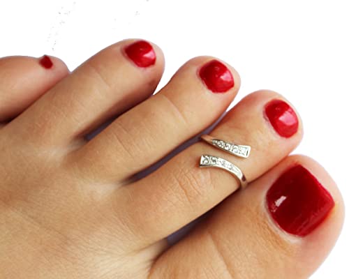 JewelryWeb - Sterling Silver Classic Cubic Zirconia Adjustable Toe Ring - Toe Ring for Woman - Non Tarnish Toe Ring - Wrap Boho Toe Ring