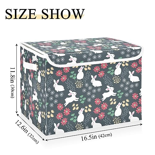 Krafig Foldable Storage Box Large Cube Organizer Bins Easter Retro Rabbit Containers Baskets with Lids Handles for Closet Organization, Shelves, Clothes, Toys