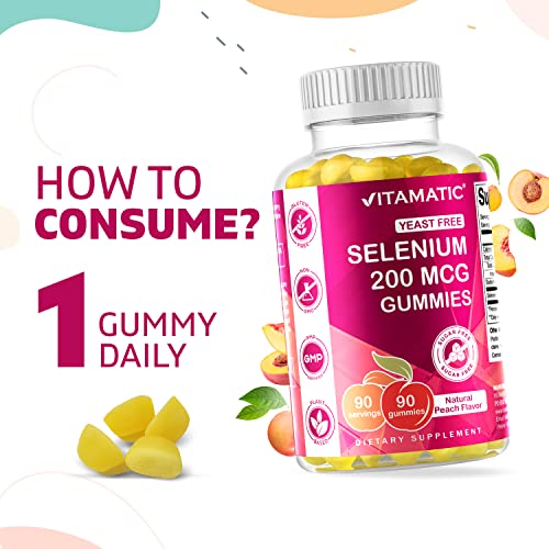 Vitamatic Yeast Free Selenium Gummies 200mcg as Selenomethionine Supplement Essential Trace Mineral with Superior Absorption 90 Pectin Based Gummies