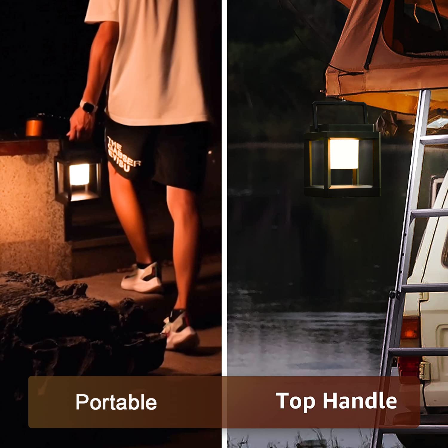Solar Lantern Outdoor Light, Solar Lanterns Outdoor Waterproof Hanging Lamps Portable Rechargeable LED Nightstand Table lamp for Garden Patio Yard Lawn and Tabletop