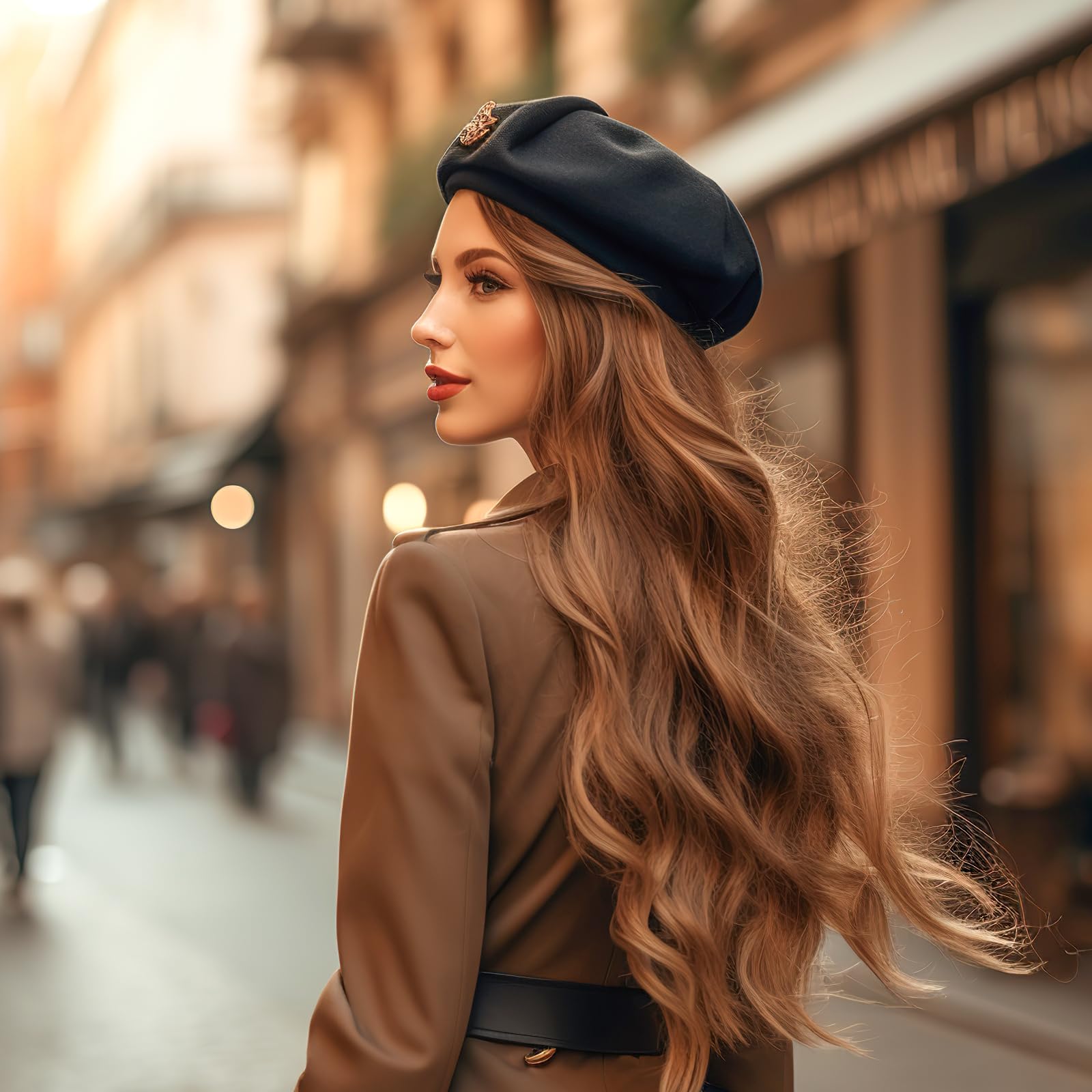 Jeicy Beret Hats for Women, Black Beret,Red Beret,French Wool Beret Hat, (Send a Silk Scarf Brooch) Indoor Outdoor