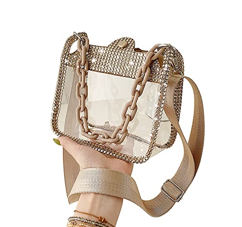 WANLD Clear Women's Crossbody Bag, Stadium Approved - Concert Event Transparent Small Wallet (golden)