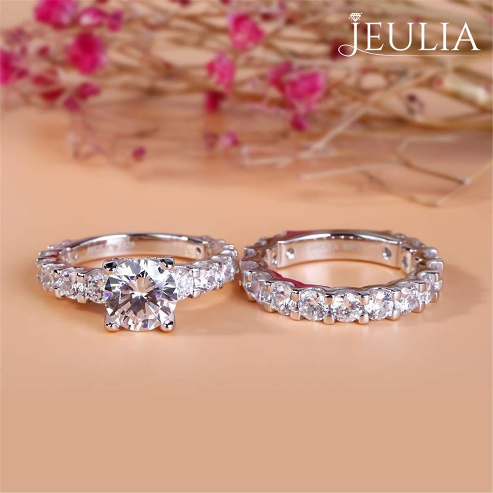 Jeulia 3.5 Carat Round Cut Sterling Silver Wedding Ring White Diamond Cubic Zirconia Bridal Engagement Rings Solitaire Bridal Set Anniversary Valentine’s Gift with Beautiful Jewelry Box (8)