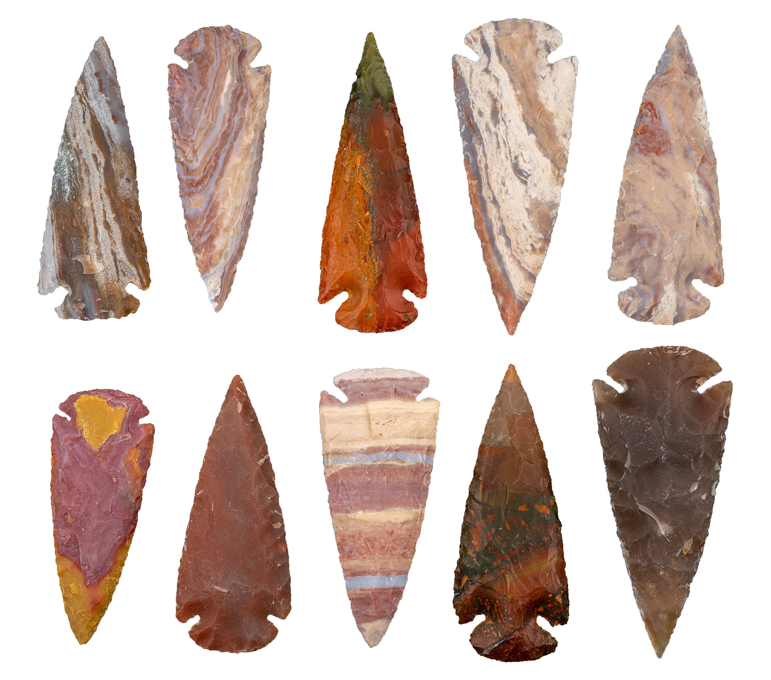 KVK Crystals Ten 3" Indian Spear Point Arrowheads Agate Chert Flint New Project Points