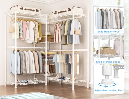 Ulif E4 Garment Rack, Freestanding Closet Organizer and Storage System, Heavy Duty Clothing Wardrobe with 8 Shelves and 4 Hanger Rods, Max Load 920 LBS, 71.6”W x 14.5”D x 79.3”H, White