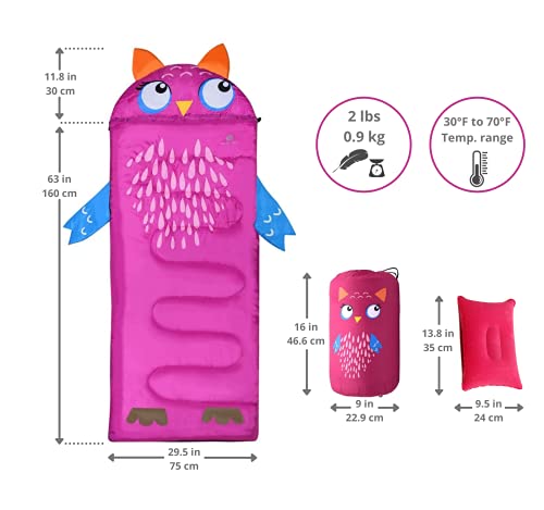 Kids Camping Sleeping Bag with Pillow, Indoor & Outdoor Use, Waterproof & Lightweight, Ideal for Backpacking & Camping, 3 Season (Spring, Summer, Autumn)