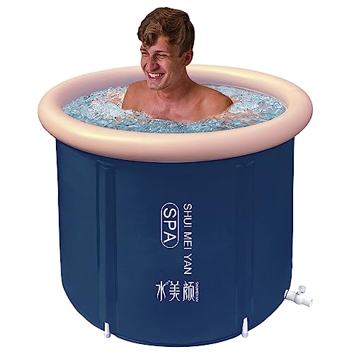 SHUIMEIYAN Large Ice Bath Tub for Athletes Outdoor Portable Free-standing Bathtub for Adults Cold Water Therapy Tub for Recovery Cold Plunge Tub (8209 navy-29.5"Φ x 29.5"H)