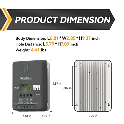 Power Queen 12/24V 30 Amp MPPT Solar Charge Controller and Bluetooth Adapter, Support Remote Monitoring, Default for LiFePO4 Batteries and Compatible with Sealed, Flooded, Gel and Lead-Acid Battery