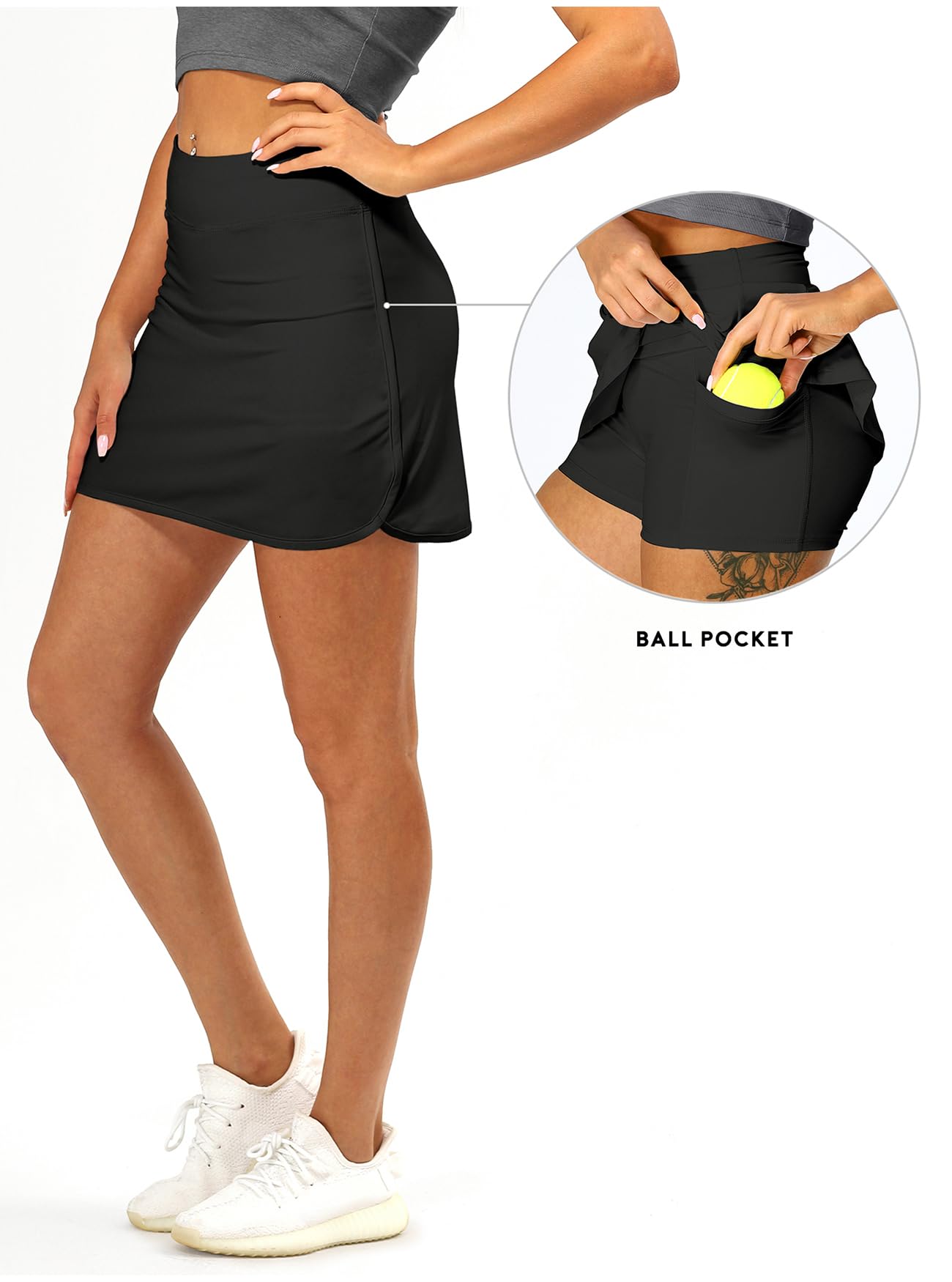 icyzone Tennis Skirts for Women with Pockets Shorts, Golf Athletic Workout Exercise Skorts (Black, Large)