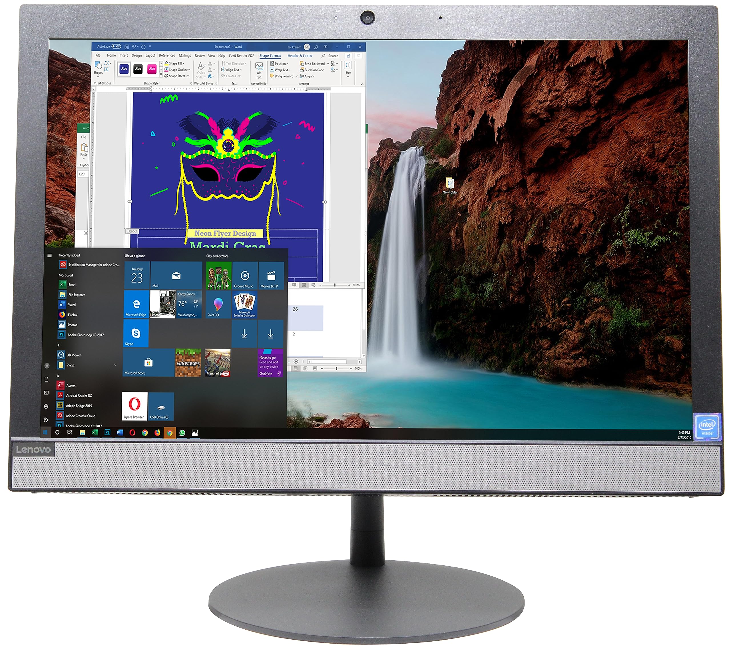 Lenovo V130 All-in-One Desktop, 19.5” HD+ Display, Intel J4025, 16GB RAM, 1TB M.2 SSD, DVDRW, WiFi, Webcam, HDMI, Keyboard & Mouse, Windows 11 Pro, Black