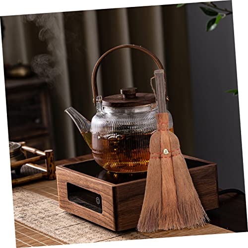 UTHCLO Brown Silk Broom Palm Whisk Broom with Handle Mini Witch for Desk Mini Brush Heavy Duty Desk Short Handle Broom Desk Cleaning Brush Straw Broom Small Natural Handle