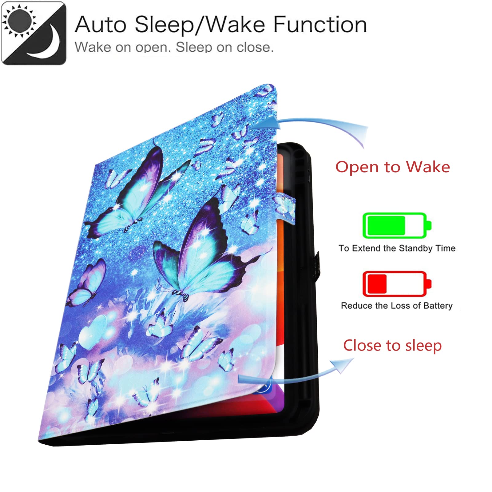 iPad 10th Generation Case 2022 iPad 10.9 Inch Tablet Cover, Viclowlpfe Slim Fit Lightweight Leather Smart Case with Auto Wake/Sleep for iPad 10th Gen 2022, Blue Butterfly