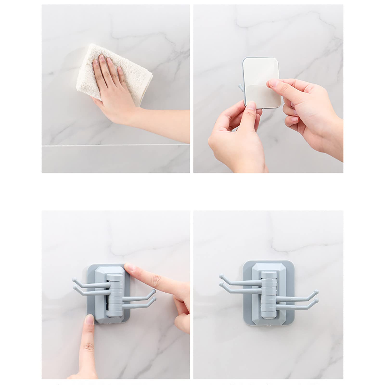 Satiable Creative Rotatable Wall Hooks Sticky Hook with 4 Hooks, Bathroom Kitchen Heavy Duty Self Adhesive Hooks Utility Hooks Punch-Free Hanging Rack Folding Hook Organizer Accessories
